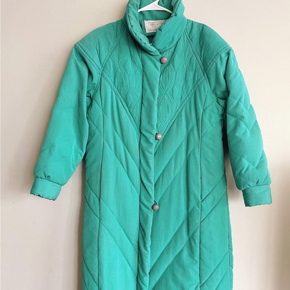 Jackets & Coats | Vintage 9s Turquoise Puffer Coat With Embroidered ...